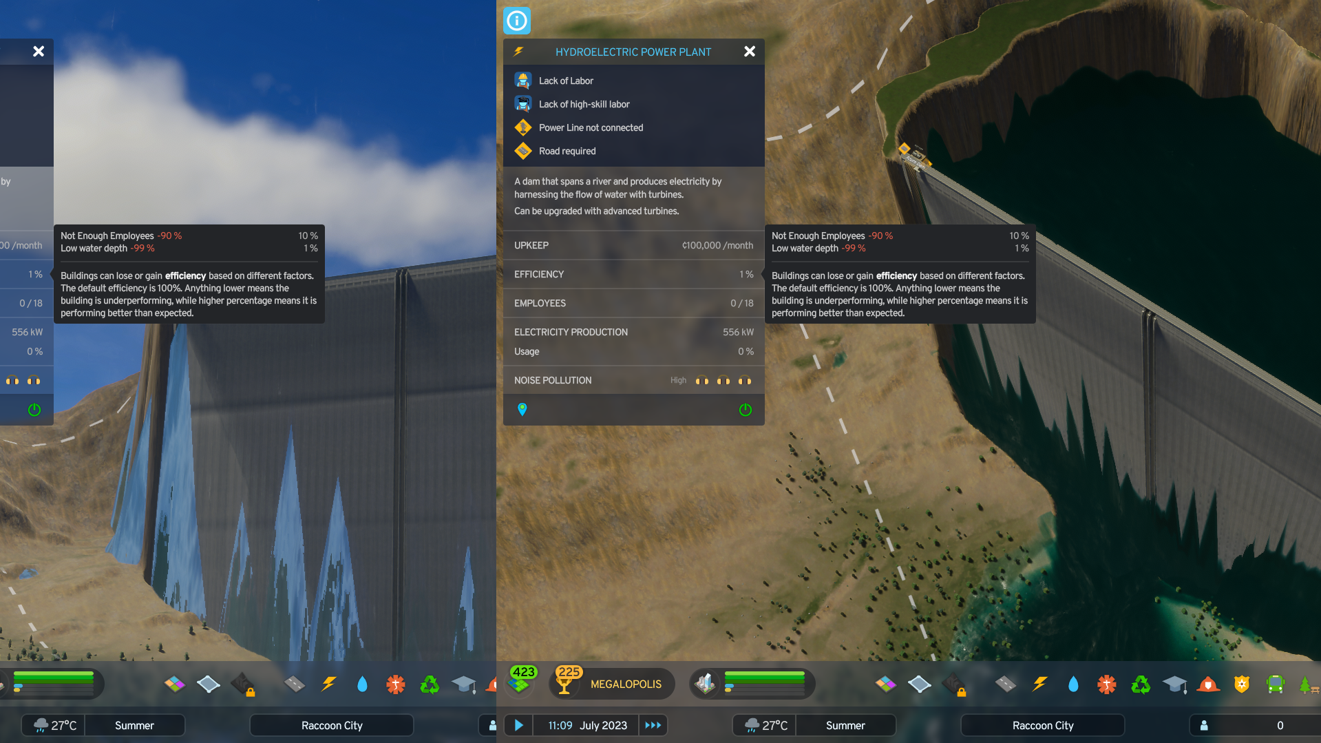 Confirmed - Hydroelectric dams not producing power; "Low Water Depth" penalty never goes away ...